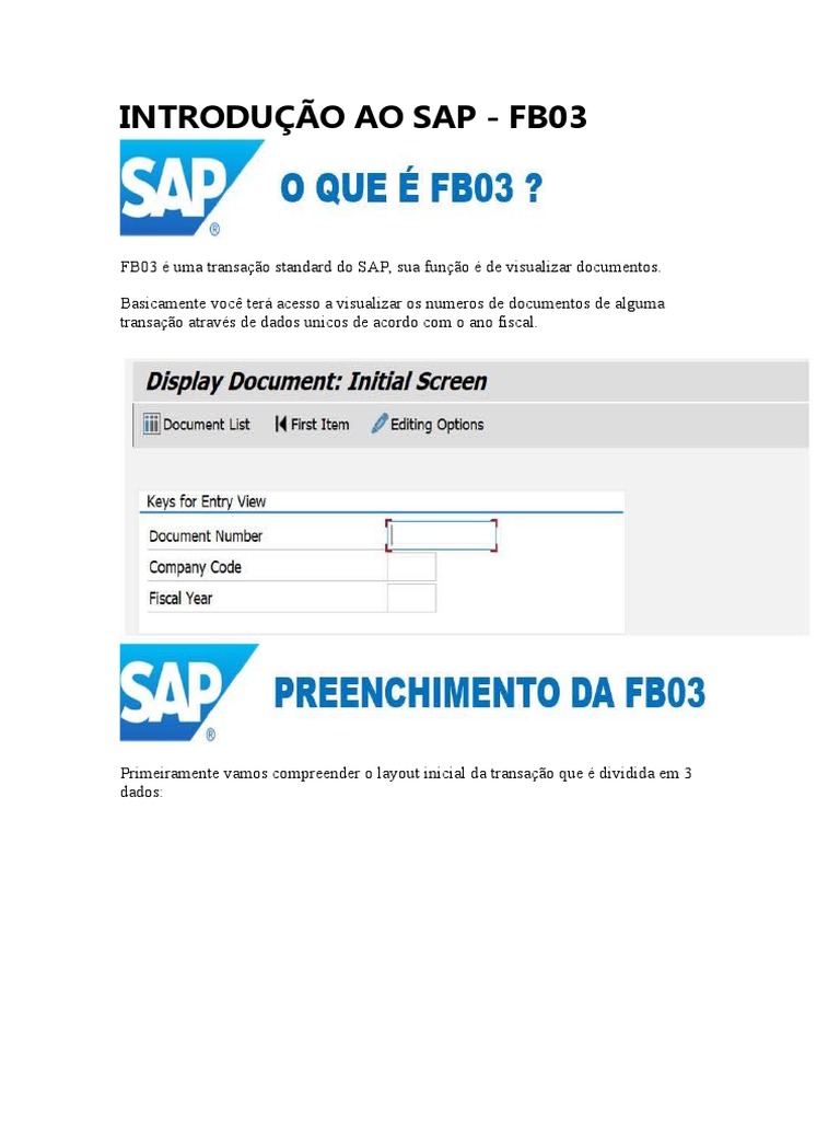 Introdução à Transação FB03 no SAP | PDF | Dados | Informática