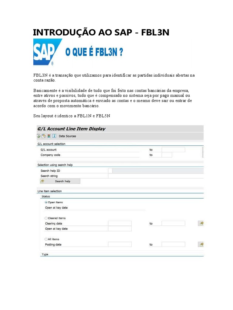 Introdução Ao Sap - Fbl3n | PDF | Conta de transação