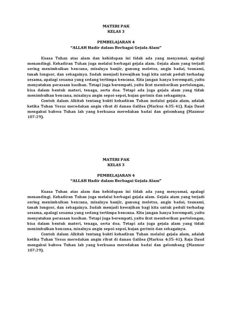 MATERI PAK Kelas 3 Pb. 4 | PDF