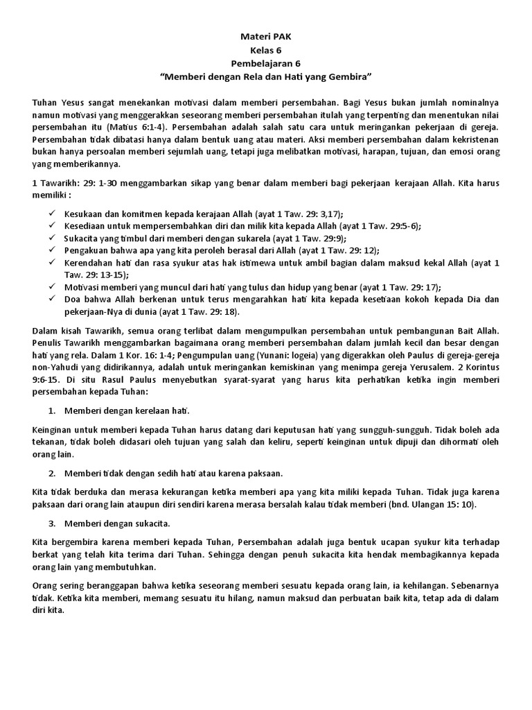 Materi PAK Kelas 6 Pb. 6 | PDF