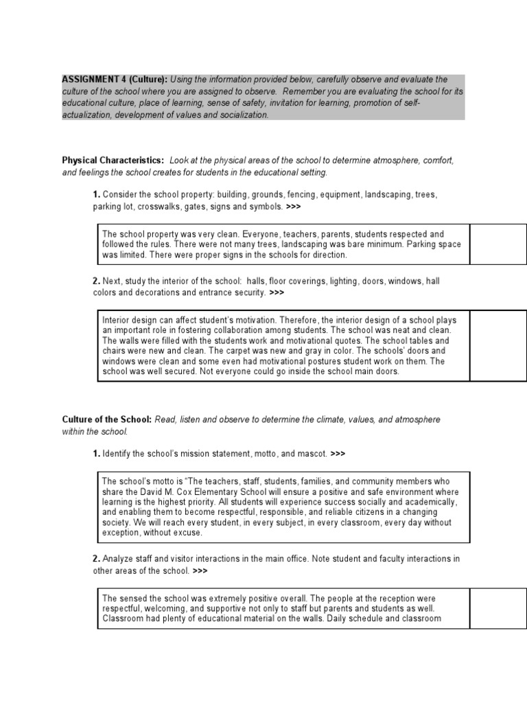 Assignment 4 Culture 1 | PDF | Schools | Classroom