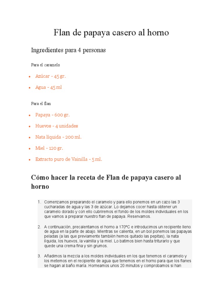 Flan de Papaya Casero Al Horno | PDF