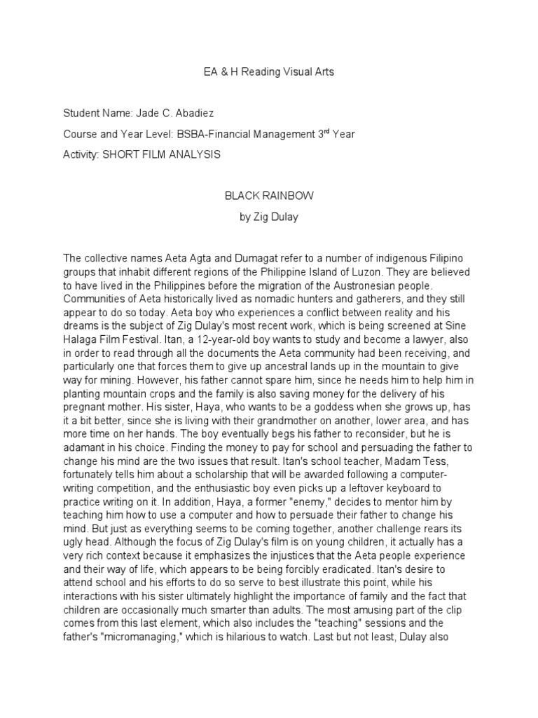 Visual Arts Activity - Short Film Analysis | PDF | Social Science ...