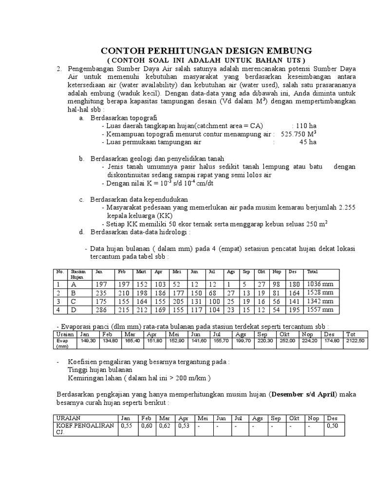 PERHITUNGAN KAPASITAS TAMPUNGAN DESAIN EMBUNG | PDF