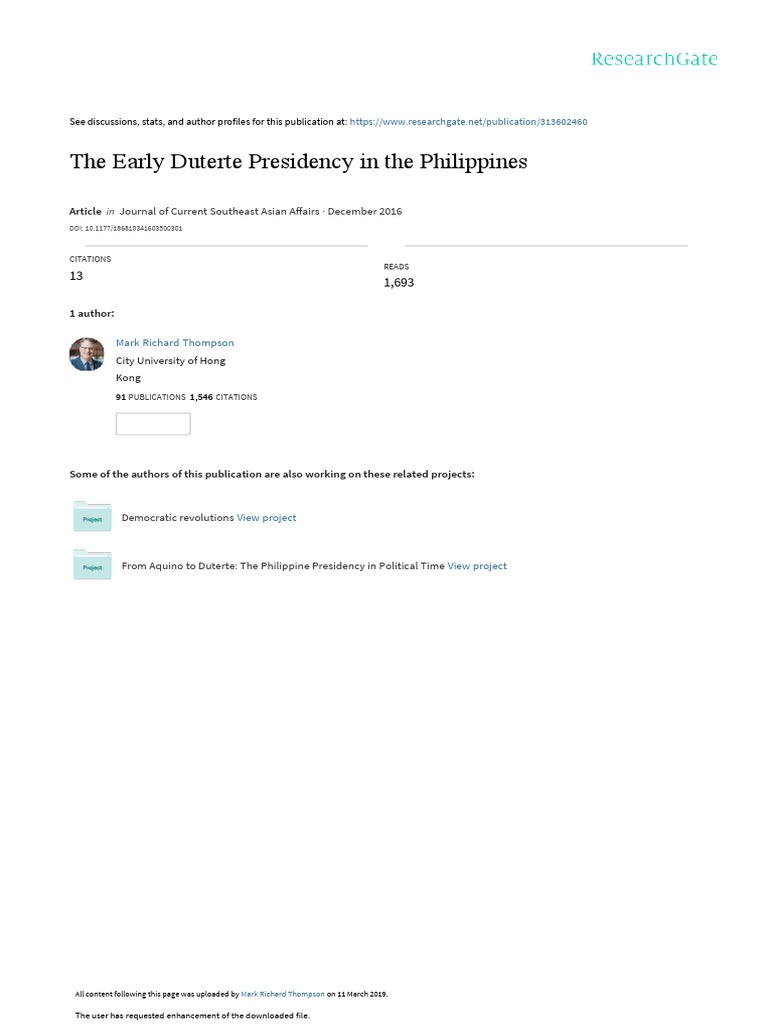The Early Duterte Presidency in The Philippines | PDF | Rodrigo Duterte