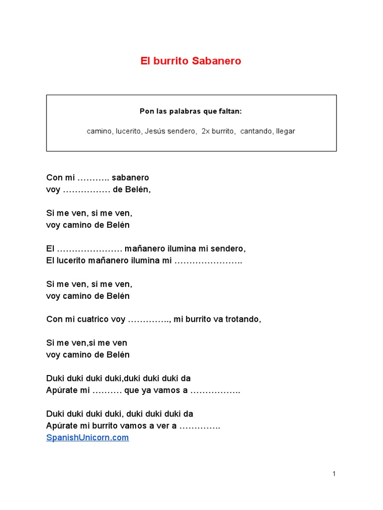 Letra de El Burrito Sabanero | PDF