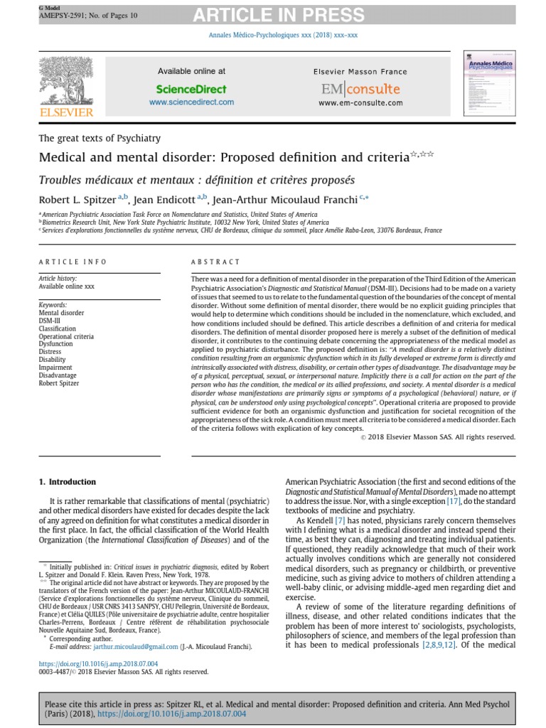 Medical and Mental Disorder Proposed Definition and Criteria | PDF ...