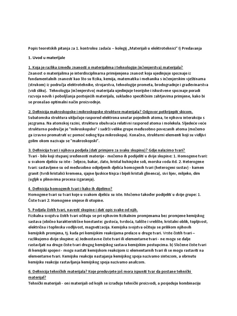 Materijali U Elektrotehnici-Teoretska Pitanja I Auditorne Vježbe | PDF