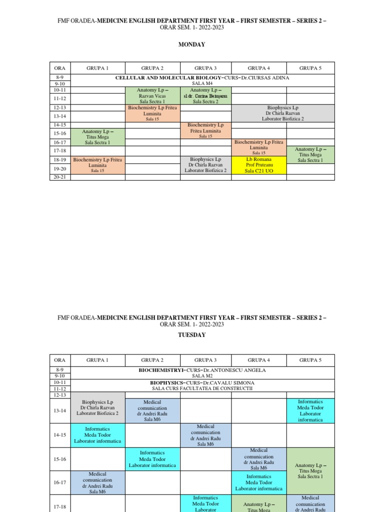 Orar MLE An 1, Seria 2 | PDF | Science | Physical Sciences