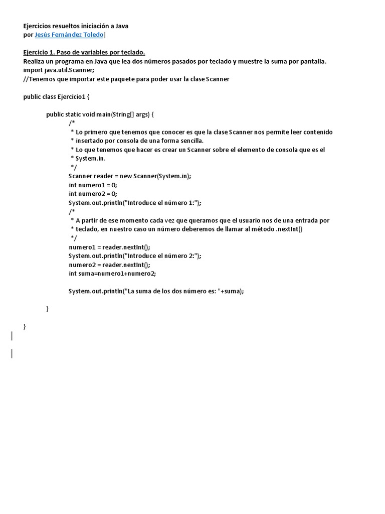 Ejercicios Resueltos Iniacion Java | PDF | Java (lenguaje de programación) | Programación de ...