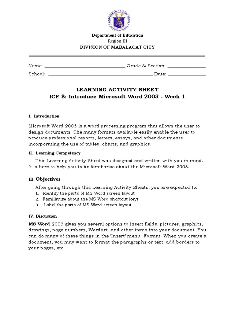 Icf 8 Q1 Week 1 Pdf Microsoft Word Window Computing