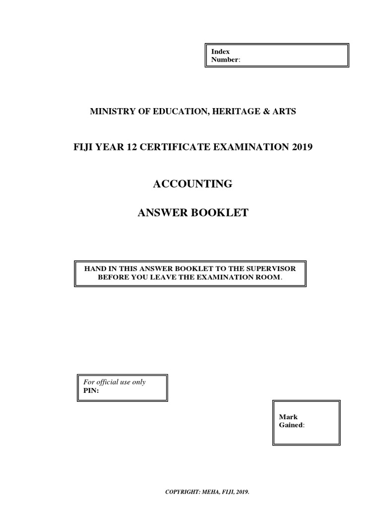 Accounting: Fiji Year 12 Certificate Examination 2019 | PDF | Receipt ...