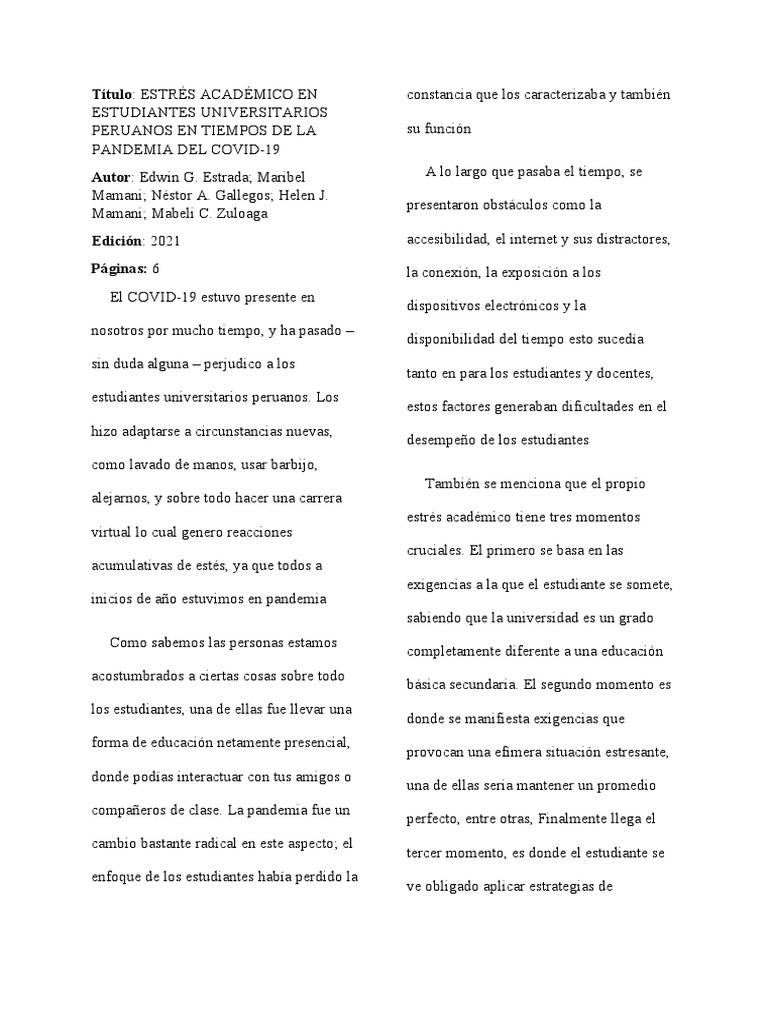 Recencion Union | PDF | Estrés (biología) | Sicología