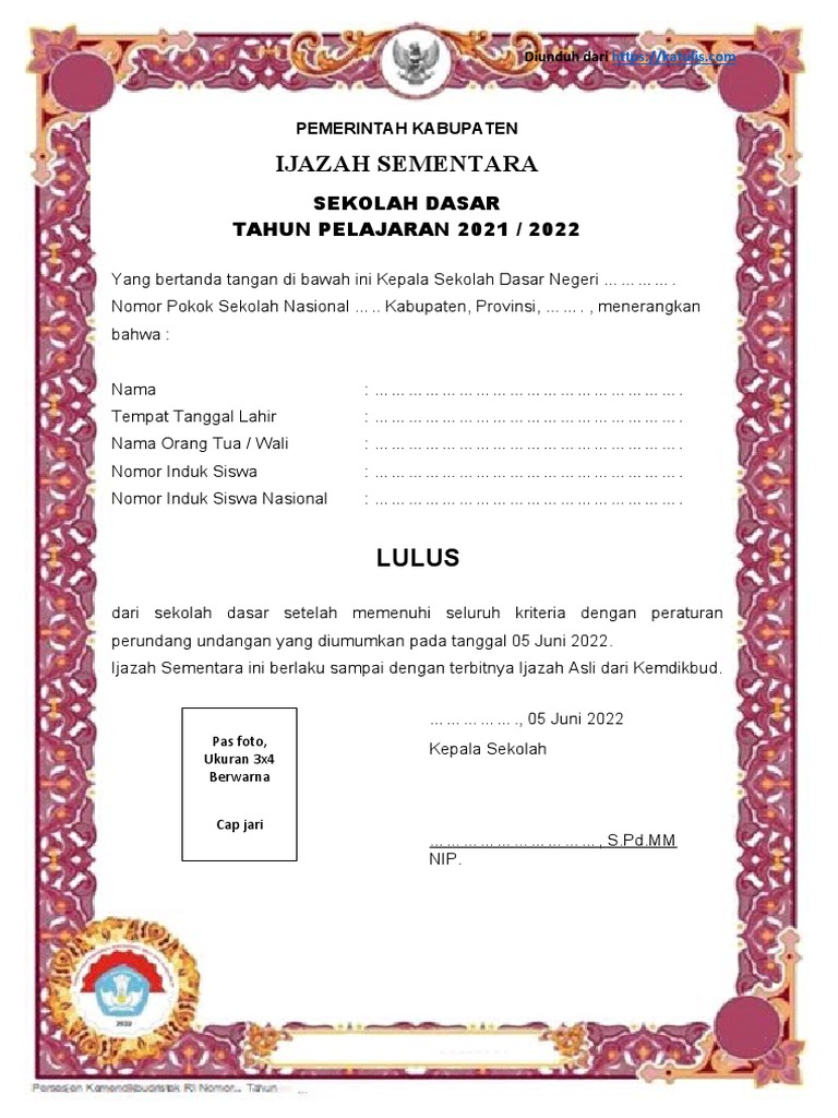 Format Ijazah SD | PDF