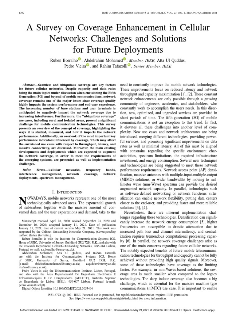 T-03 A Survey On Coverage Enhancement in Cellular II-2021 | PDF | Computer Network | Cellular ...