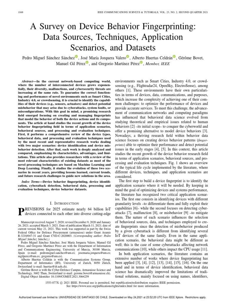 T-04 A Survey On Device Behavior Fingerprinting II-2021 | PDF | Cloud ...