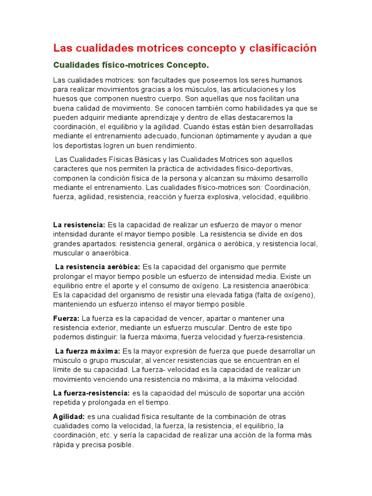 Las Cualidades Motrices Concepto y Clasificación | PDF | Medicina CLINICA