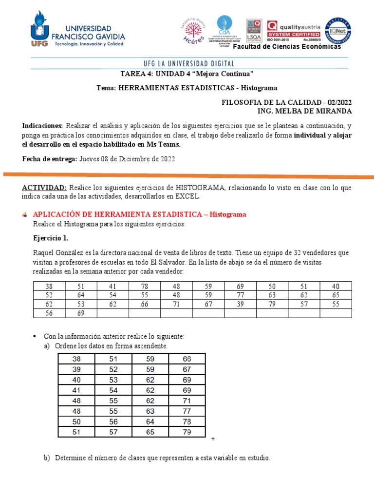 Tarea 4-Unidad 4 - Histograma | PDF | Histograma | Cuestionario