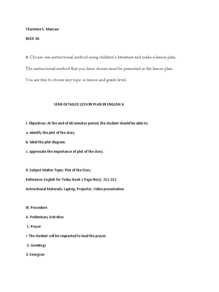 Lesson Plan - MC Eng 102 - Final Activity | PDF | Plot (Narrative) | Lesson Plan