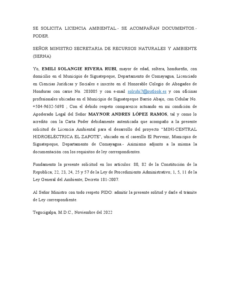 Solicitud de Licencia Ambiental | PDF