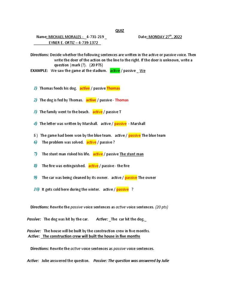 Passive Voice Quiz | PDF
