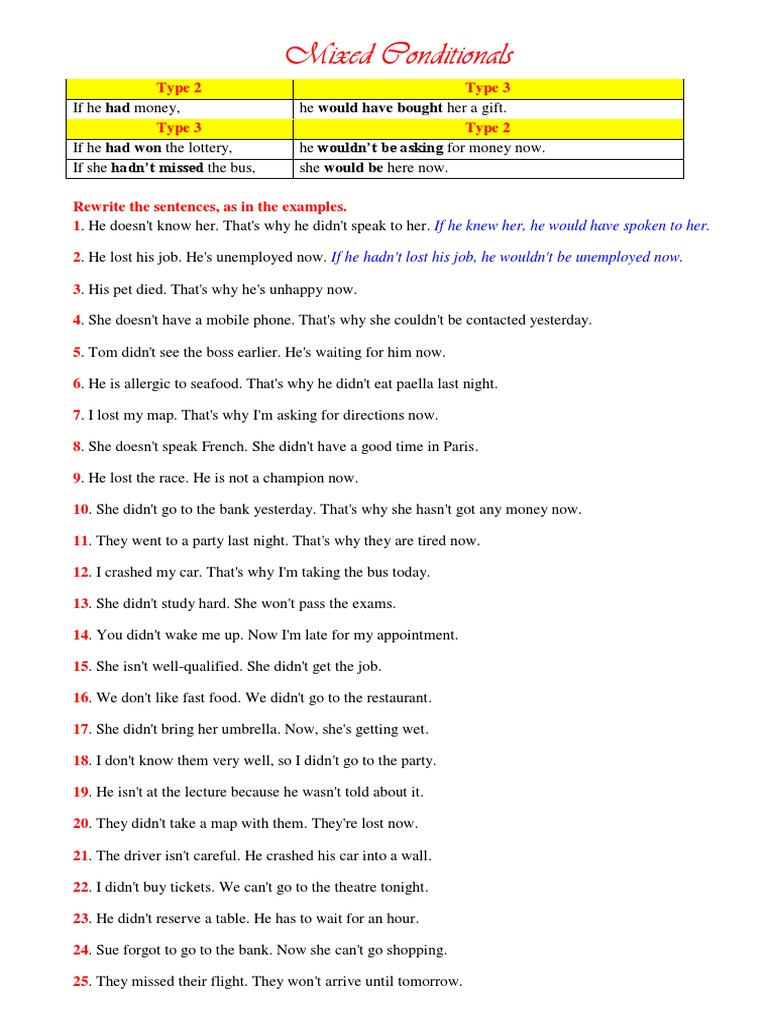 Mixed Conditionals Practice | PDF