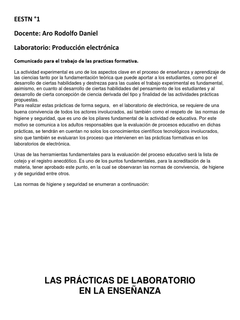 Normas de Seguridad Laboratorio | PDF | Laboratorios | Método de enseñanza