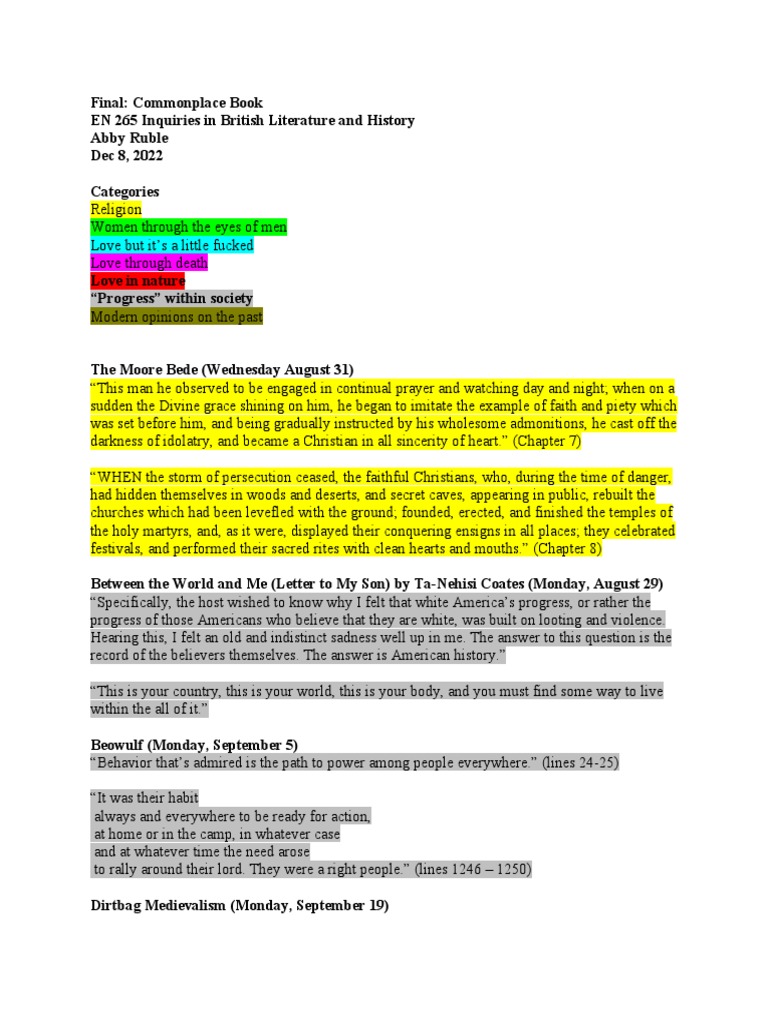 Final Commonplace Book | PDF