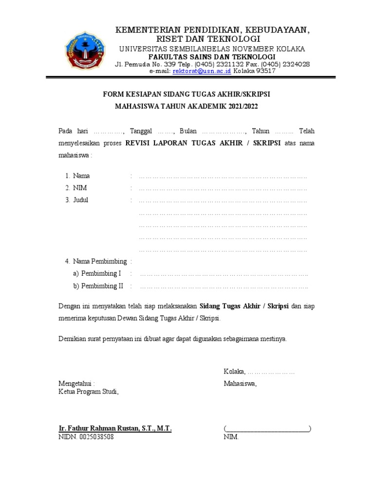 Form Rekomendasi Prodi (Ujian Tutup Skripsi) | PDF