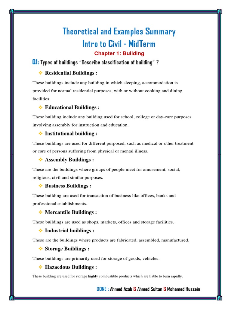 Theoretical and Examples Summary of Intro To Civil - MidTerm | PDF ...