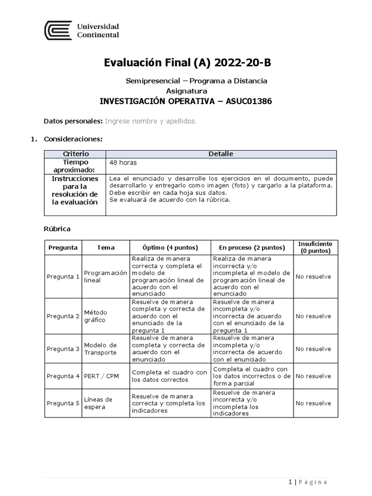 Prueba - Desarrollo Investigación Operativa Final | PDF