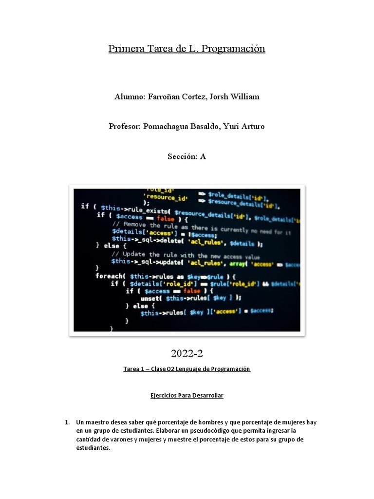 Primera Tarea - L. Programación - Farroñan Cortez, Jorsh William | PDF | Dólar de los Estados ...