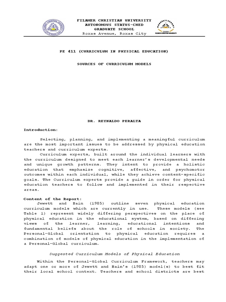 Curriculum Models-Pe 411 | PDF | Curriculum | Physical Education