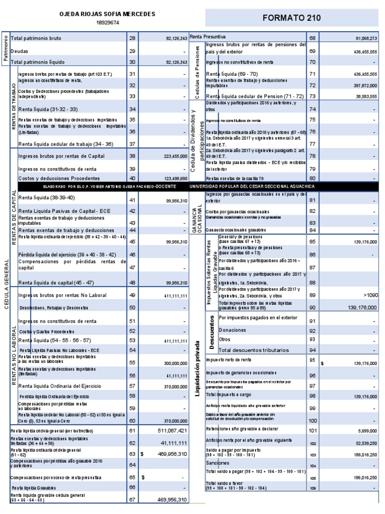 Formato 210: Renta Presuntiva Ingresos Brutos Por Rentas de Pensiones ...
