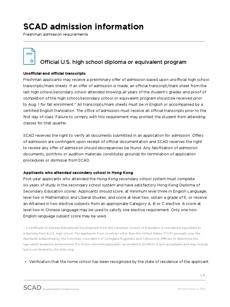 Admission Information Freshman | PDF | Act (Test) | University And ...