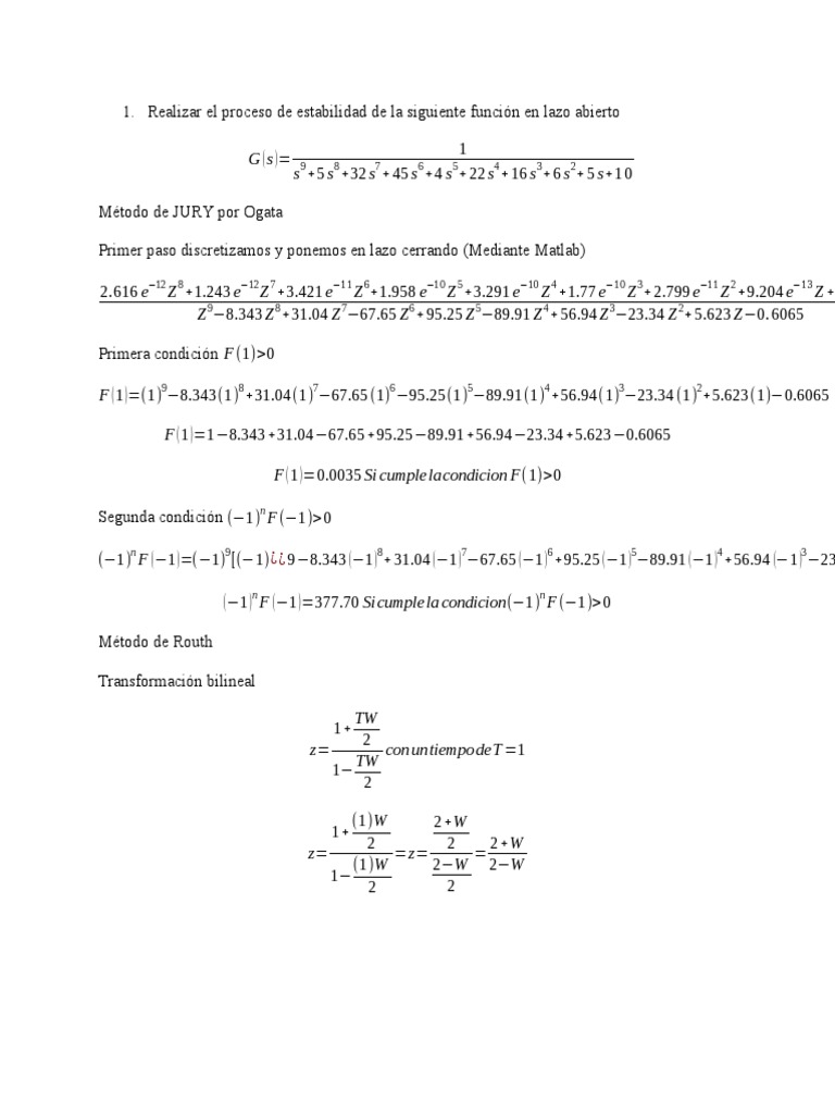 Estabilidad Jury y Routh | PDF