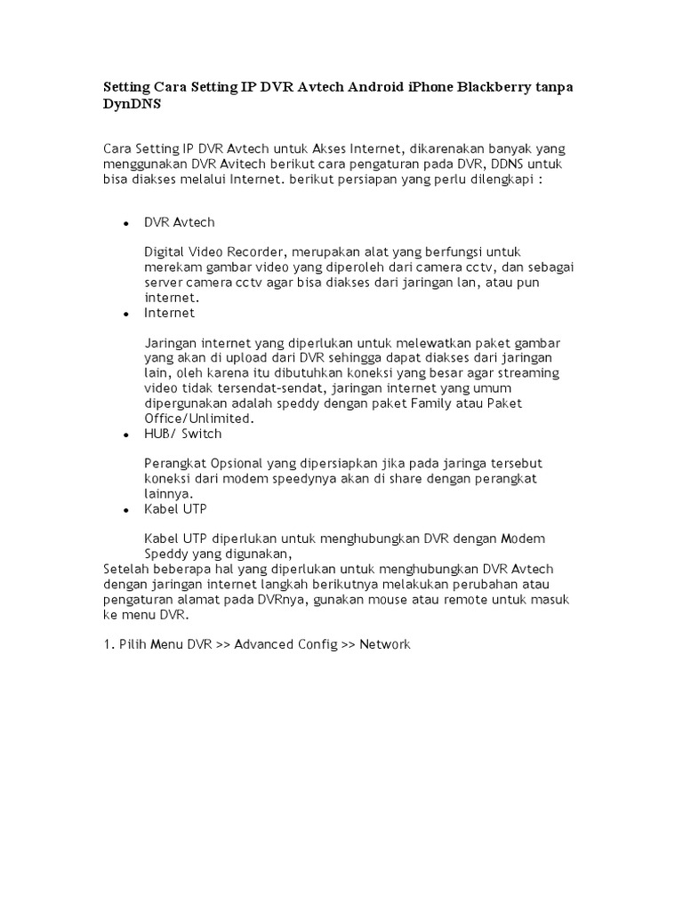 Setting Cara Setting IP DVR Avtech Android Iphone Blackberry Tanpa DynDNS | PDF