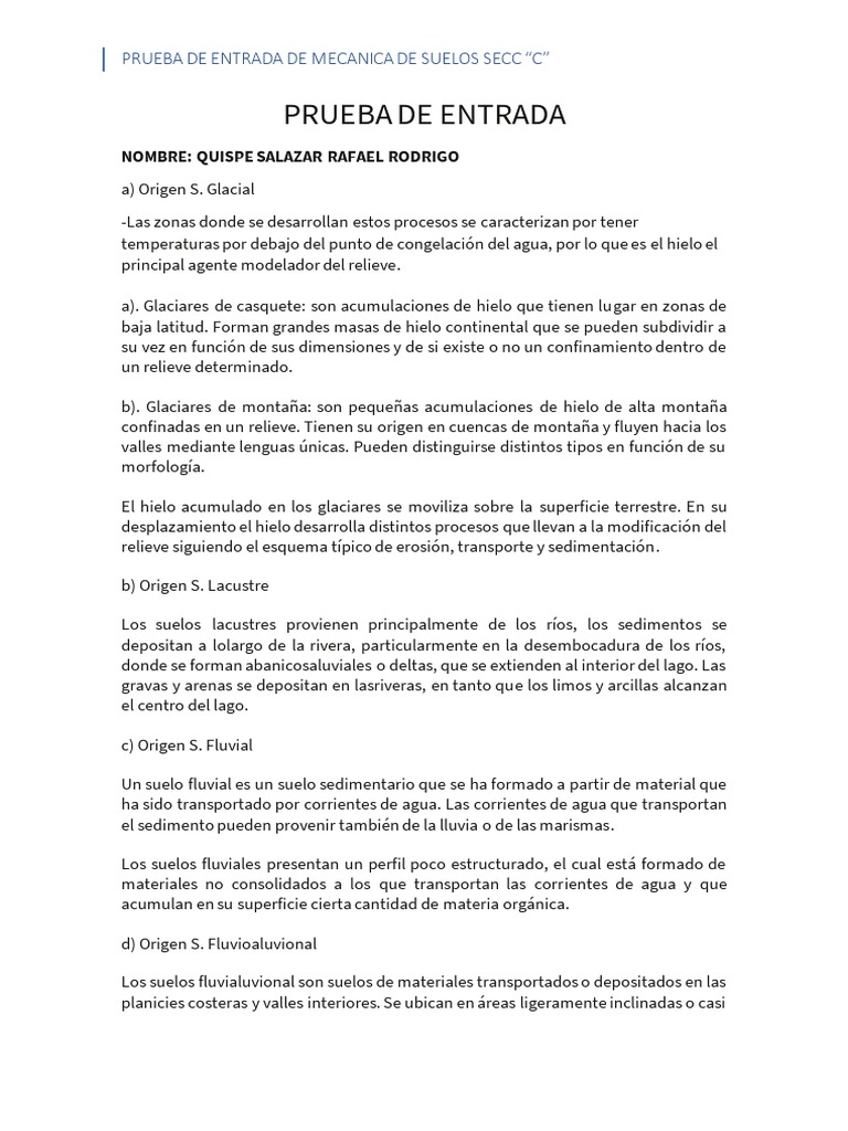 Quispe Salazar Rafael Rodrigo - Prueba de Entrada | Descargar gratis PDF | glaciar | Río