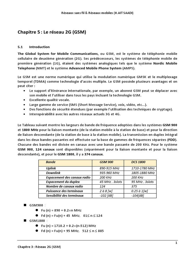 Architecture du réseau 2G (GSM) | PDF | GSM | Service général de radio ...