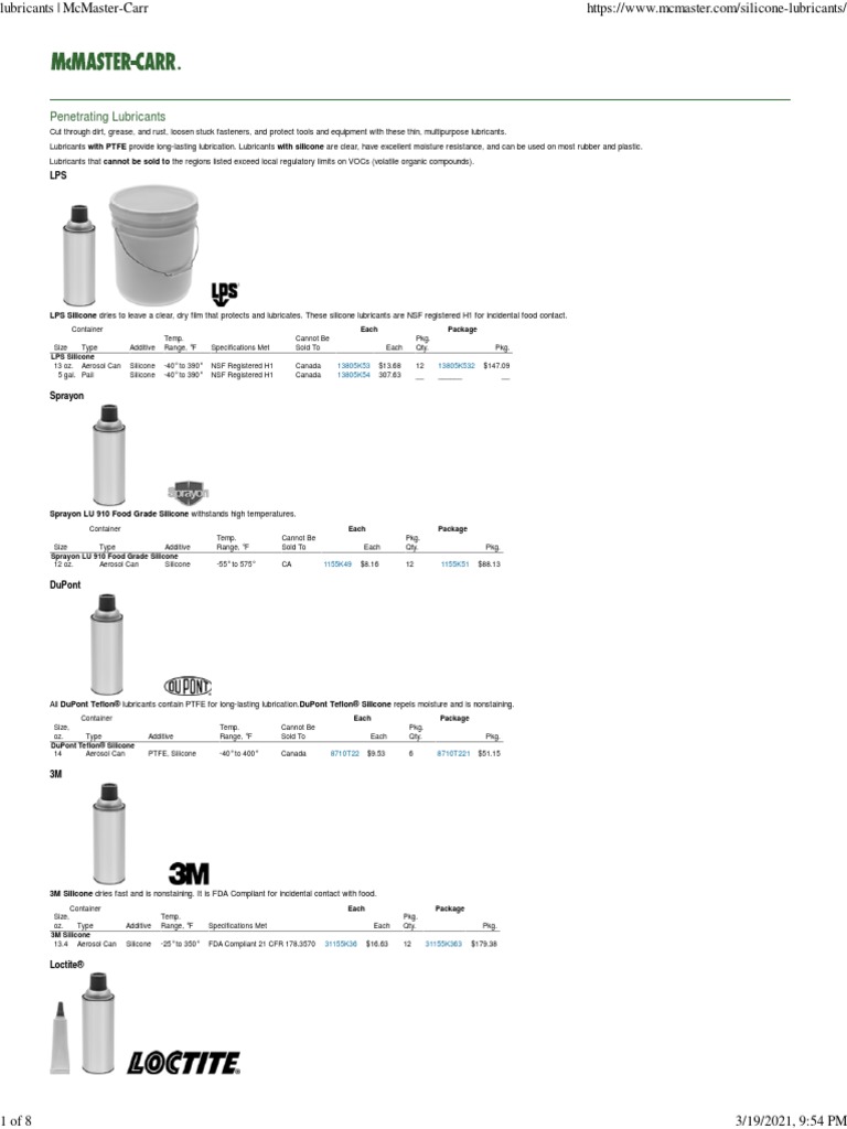 lubricants _ McMaster-Carr | PDF | Silicone | Physical Sciences
