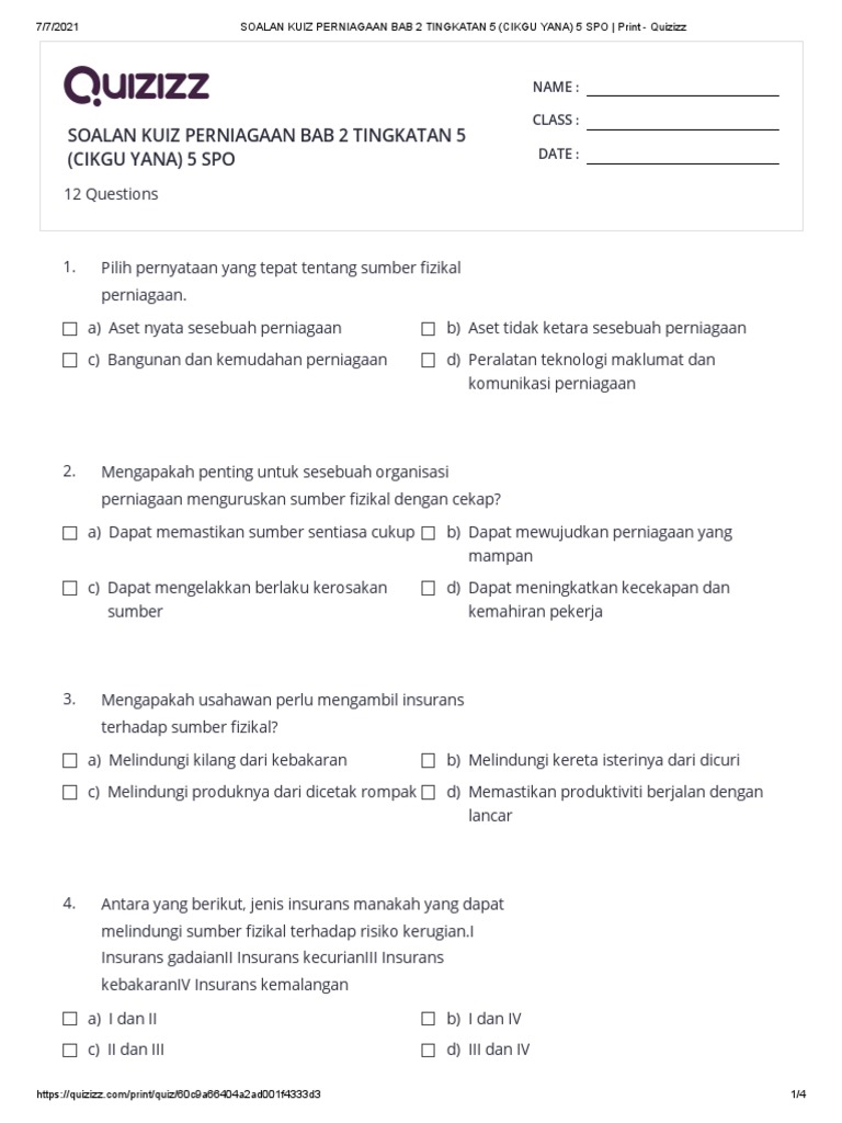 SOALAN KUIZ PERNIAGAAN BAB 2 TINGKATAN 5 (CIKGU YANA) 5 SPO - Print ...