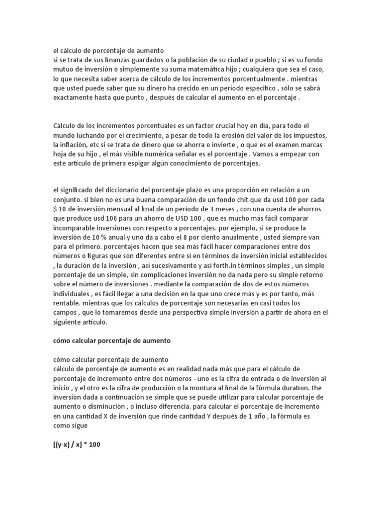 El Cálculo de Porcentaje de Aumento | PDF | Inflación | Microsoft Excel