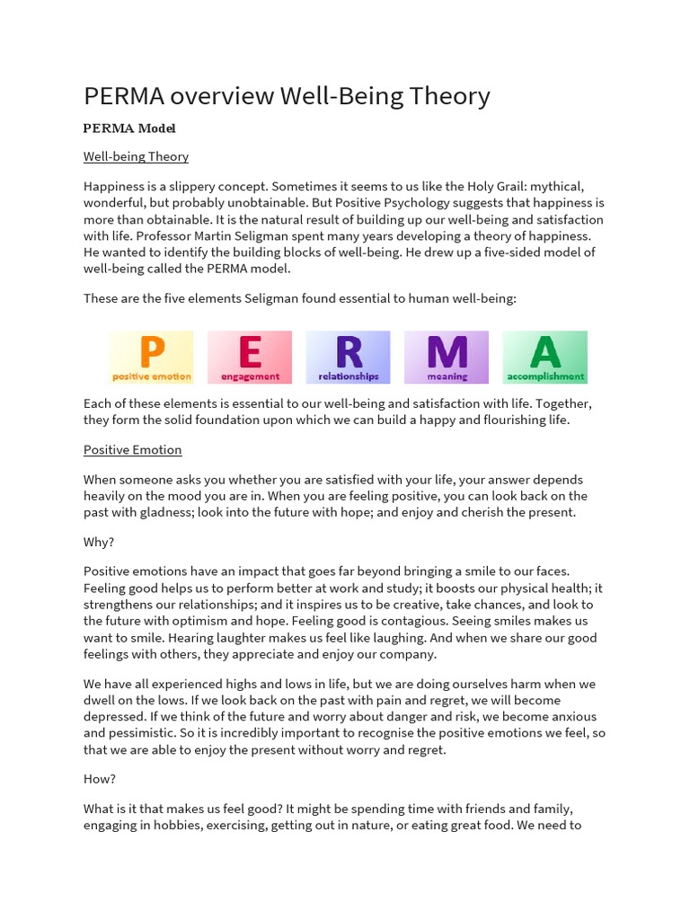PERMA Overview Well | Download Free PDF | Well Being | Positive Psychology