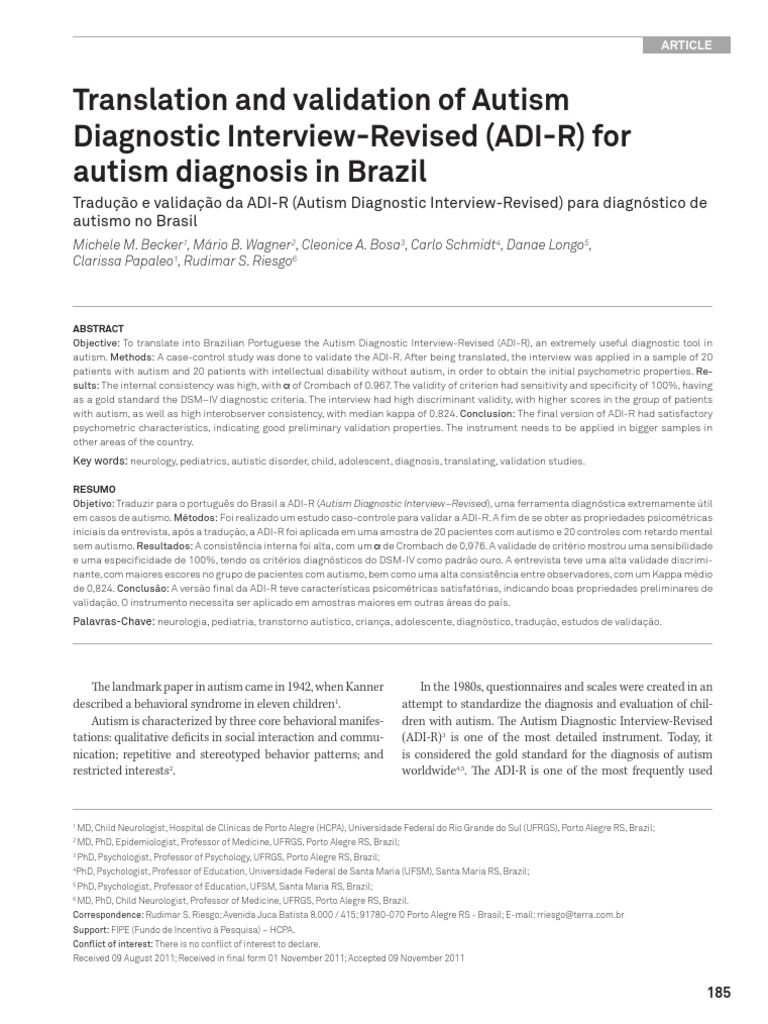 Translation and Validation of Autism Diagnostic Interview-Revised (ADI ...