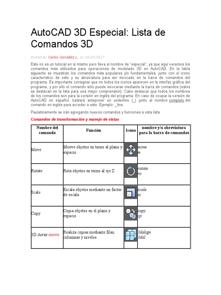 Comandos 3D Esenciales en AutoCAD | PDF | Cad automático | Informática