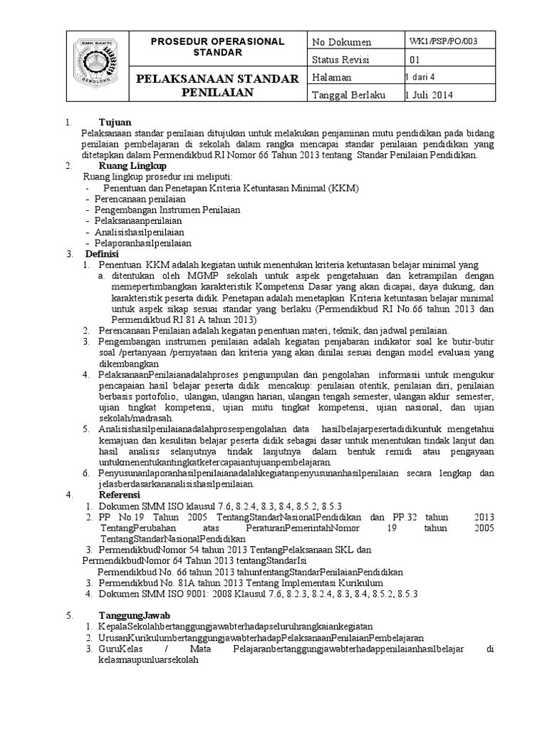 Pos Pelaksanaan Standar Penilaian | PDF