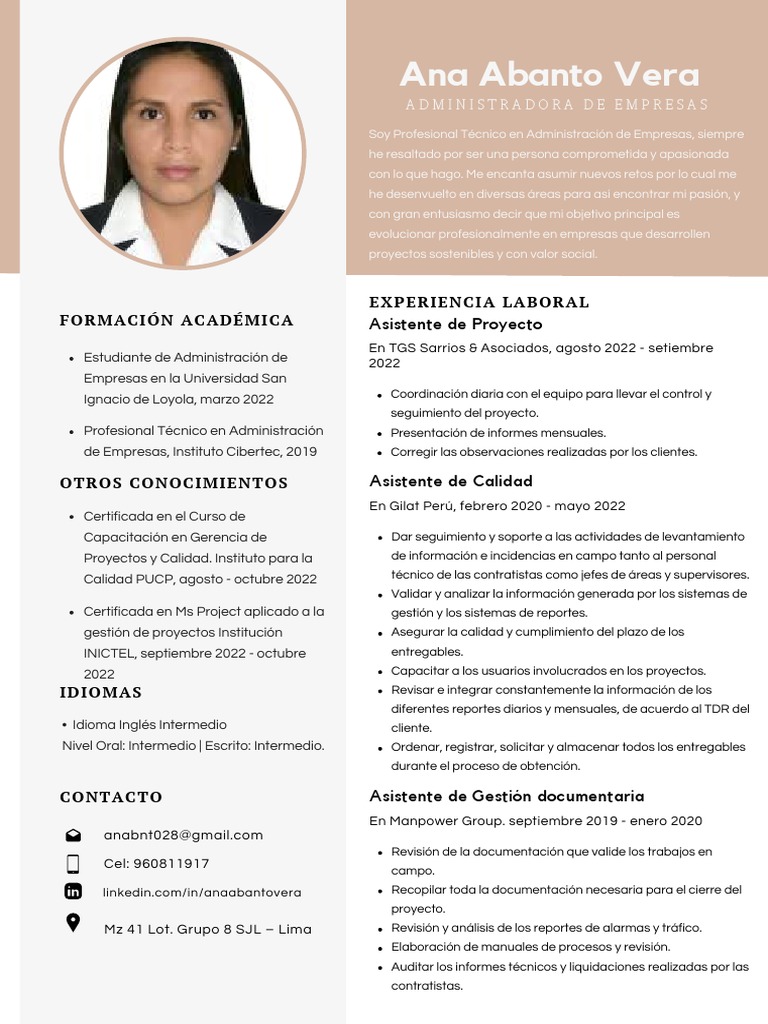 CV - ANA MARCIEL ABANTO VERA VF | PDF | Gestión de recursos humanos ...