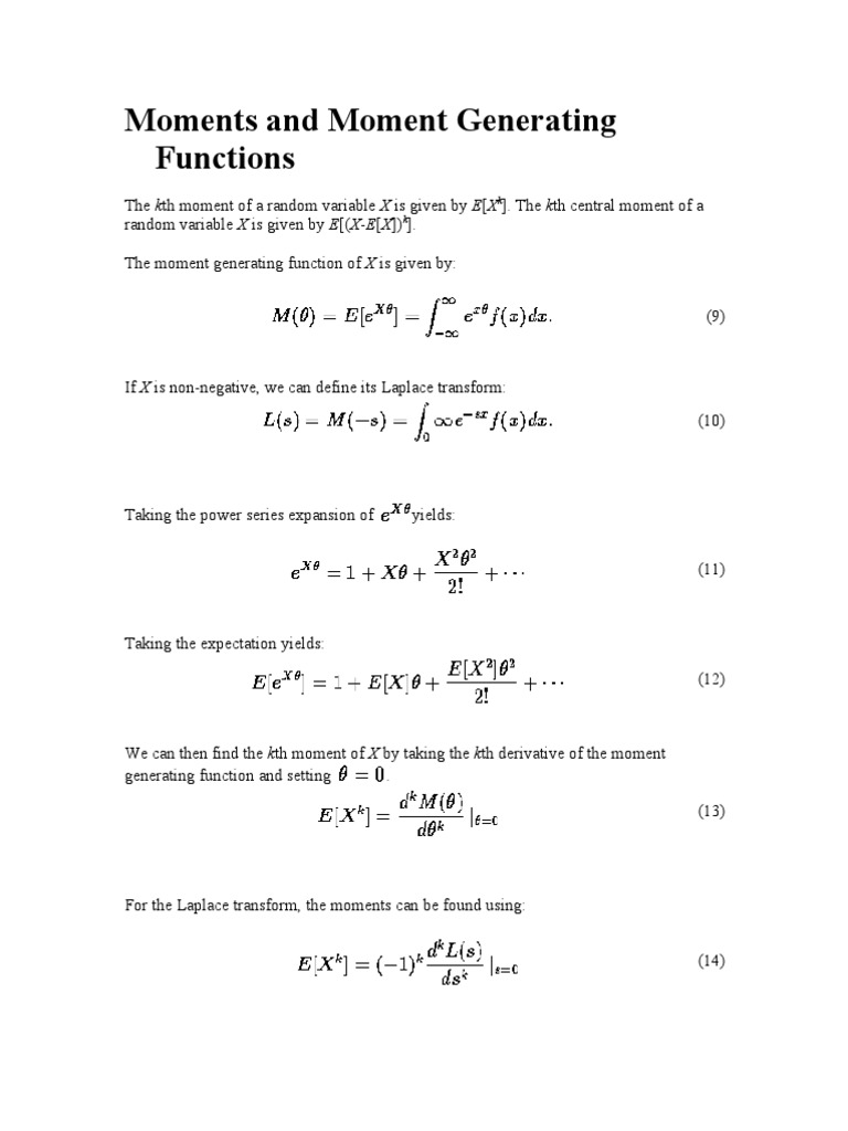 Moments and Moment Generating Functions | PDF | Probability ...