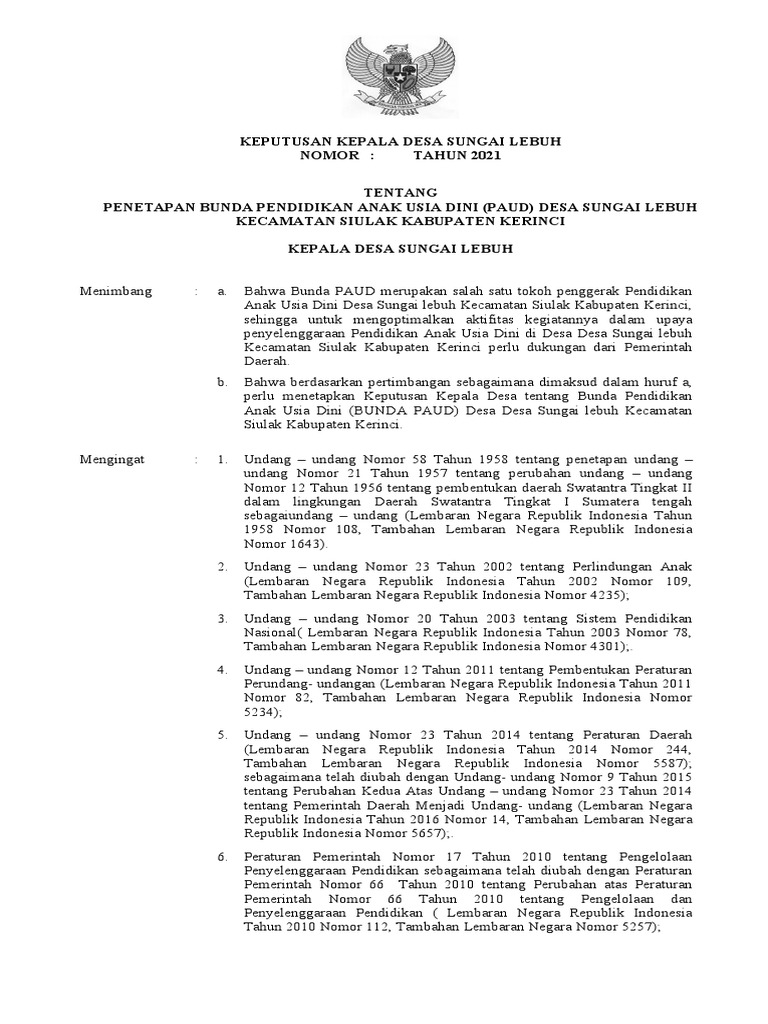 CONTOH SK BUNDA PAUD Desa | PDF