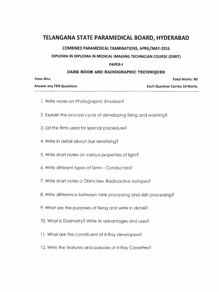 Paramedical Exam Question Papers 2013-2016 | PDF | Radiography | X Ray